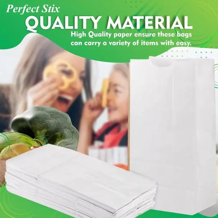 Perfect Stix 4lb White Paper Kraft Bags - Pack of 50 Count - Perfect Stix
