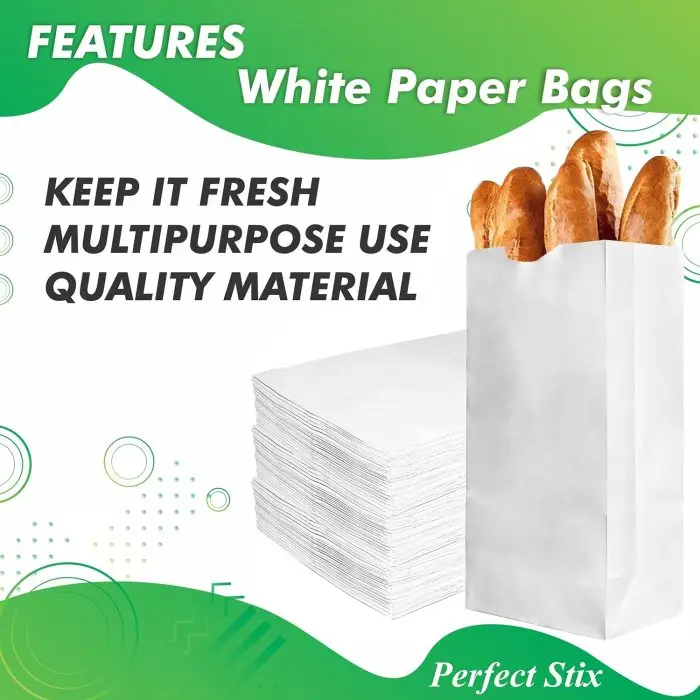 Perfect Stix 4lb White Paper Kraft Bags - Pack of 50 Count - Perfect Stix